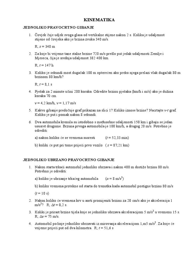 KINEMATIKA Zadaci-Vjezbe | PDF