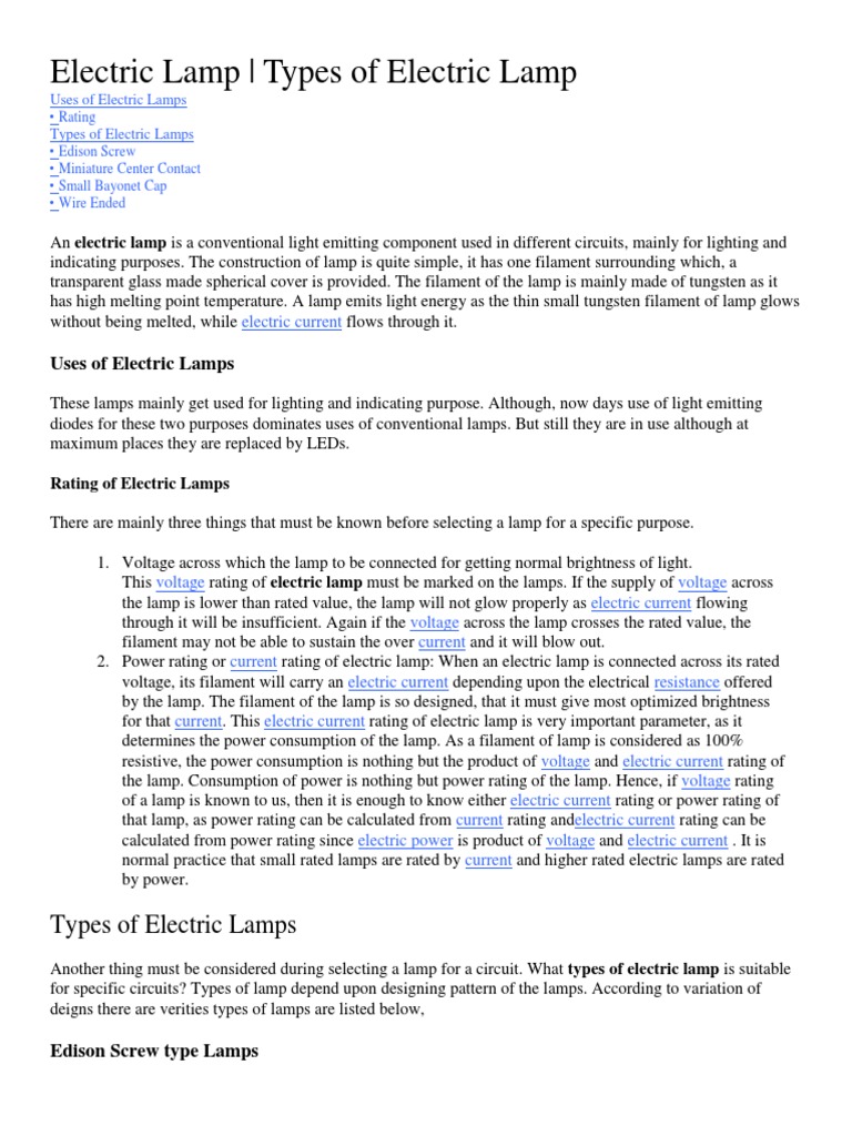 Electric Lamp - Types of Electric Lamp | PDF | Incandescent Light Bulb ...