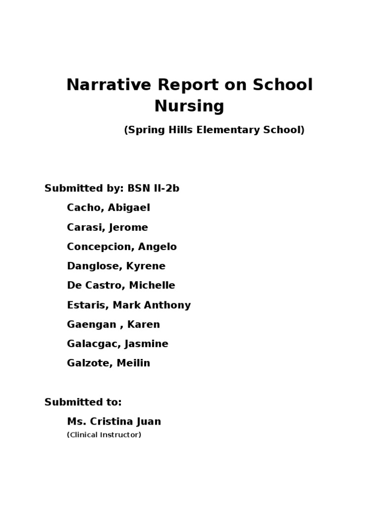 School Nursing Narrative Report | PDF | Nursing | Hygiene