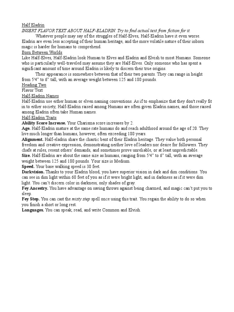 Half-Eladrin Heritage | PDF | Elf (Dungeons & Dragons) | Elf (Middle Earth)