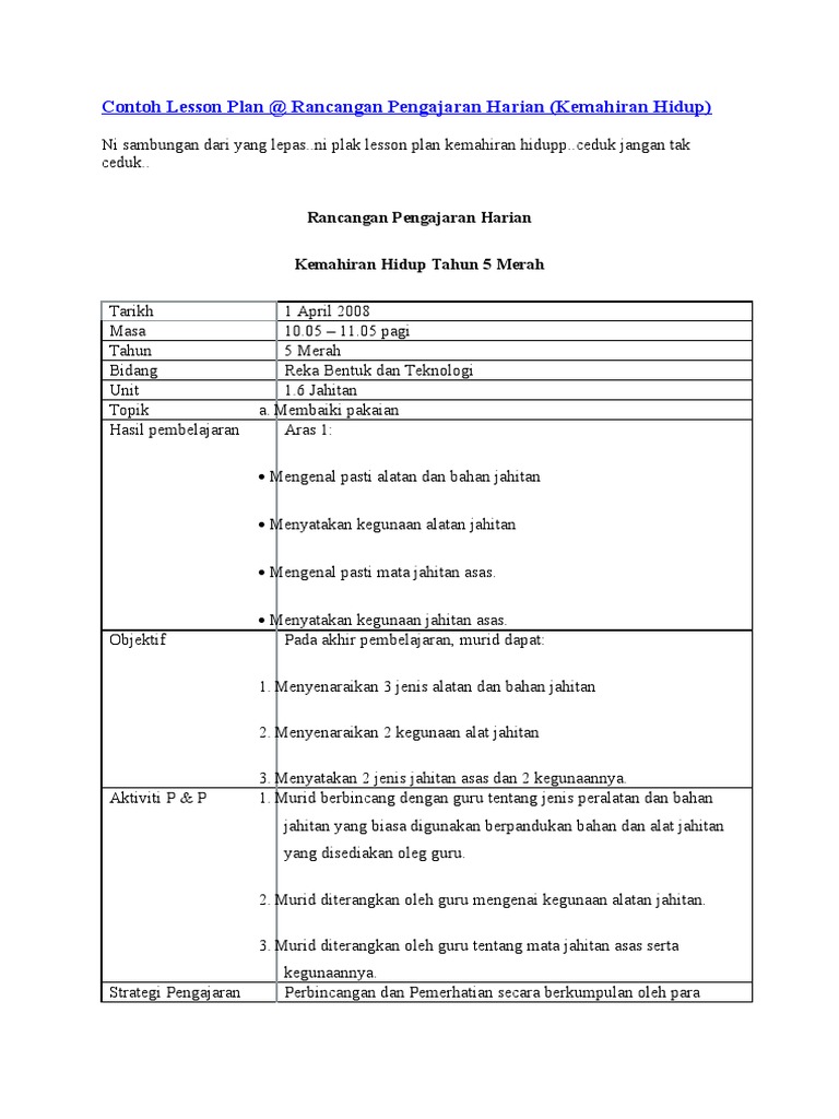Contoh Lesson Plan | PDF