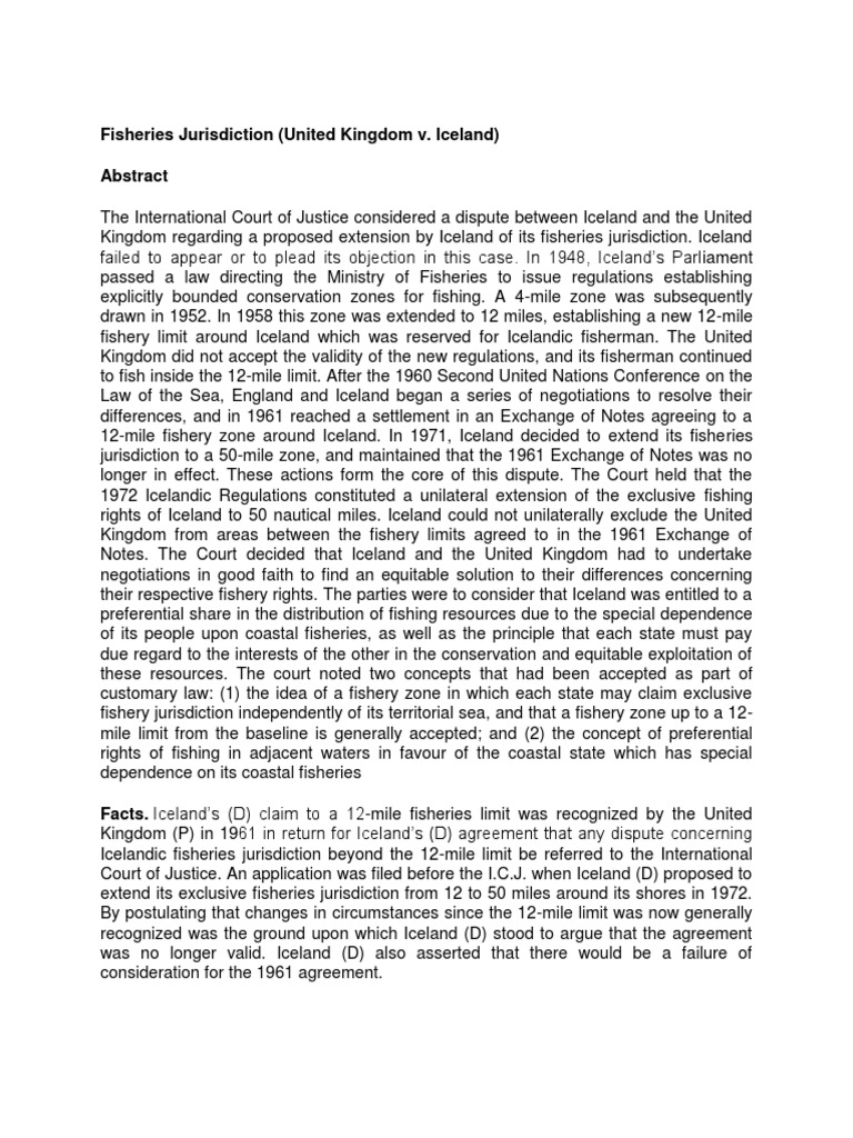 Fisheries Jurisdiction (United Kingdom v. Iceland) | PDF | Extradition ...