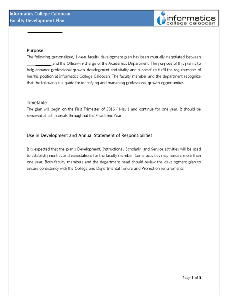 Faculty Development Plan 1 | PDF | Informatics | Cognition