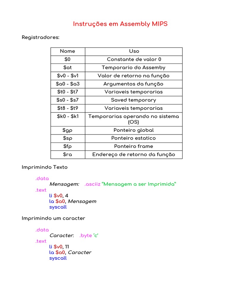 MIPs Assembly Basic Tutorial | PDF | Engenharia da Computação ...