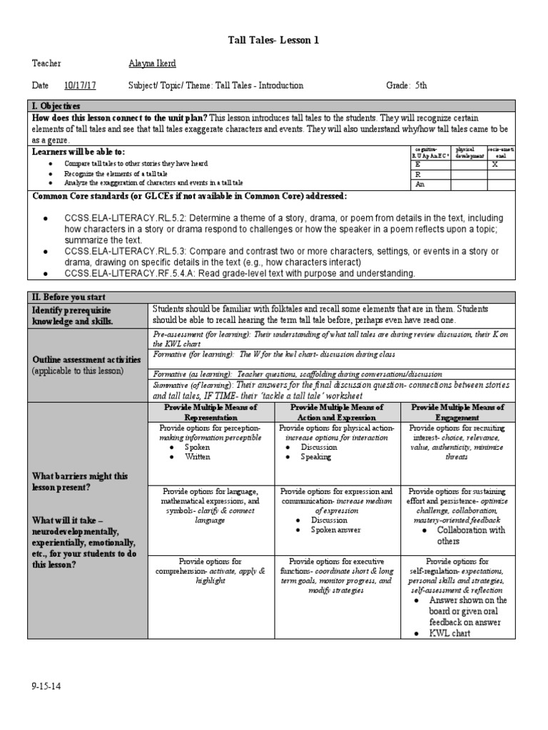 Tall Tales Lesson 1-2 | PDF | Learning | Cognition