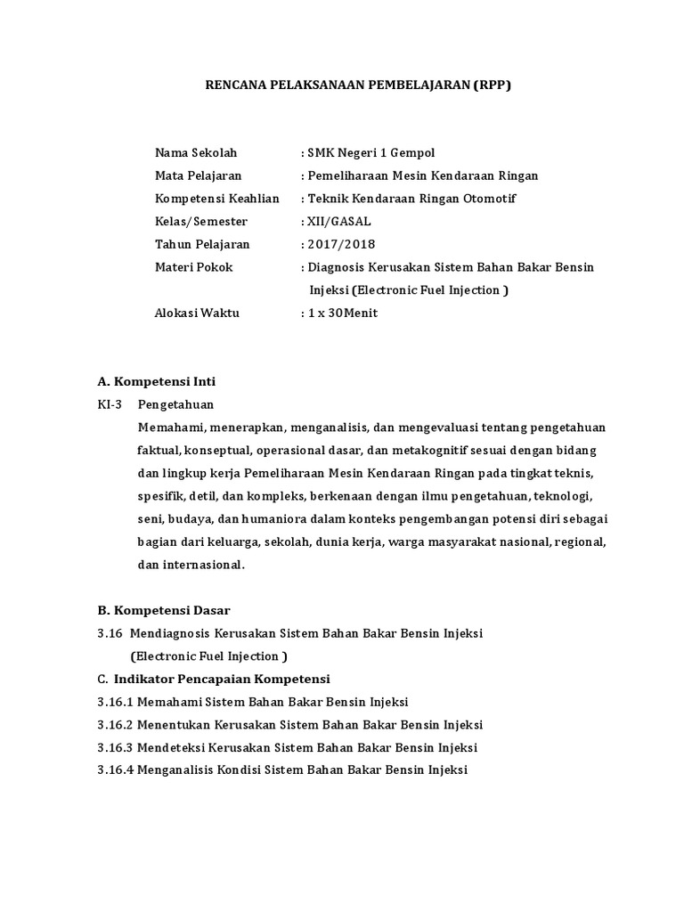 RPP Diagnosa Kerusakan EFI | PDF
