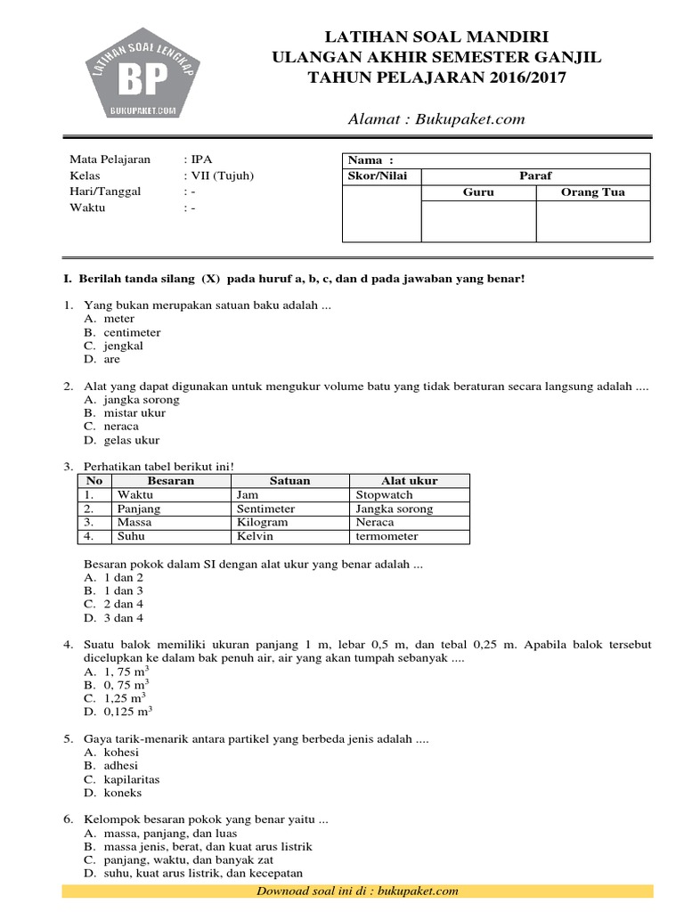 Latihan Soal UAS IPA Kelas 7 | PDF