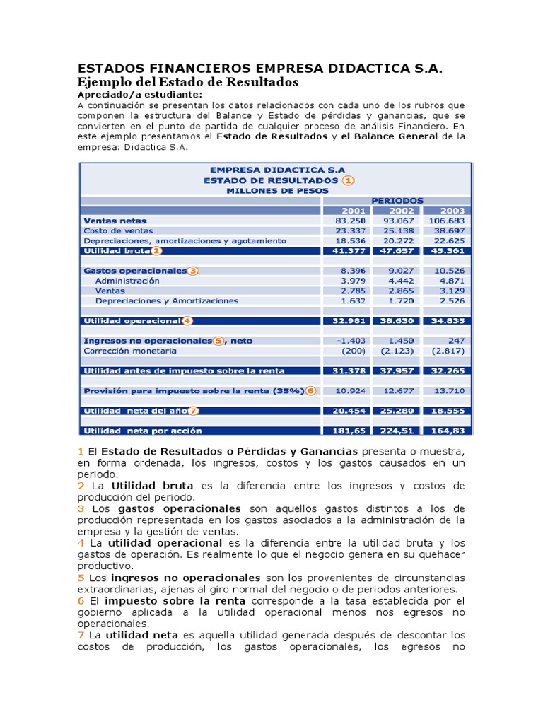 Estados Financieros Empresa Didactica S | PDF | Estado de resultados | Hoja de balance