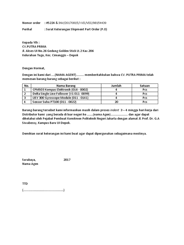 Contoh Surat Indent | PDF
