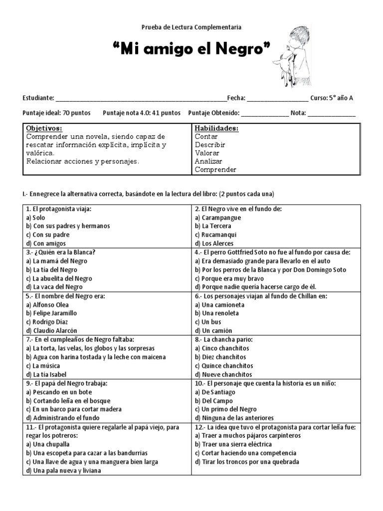 Prueba de "Mi amigo el Negro" | PDF | Ocio