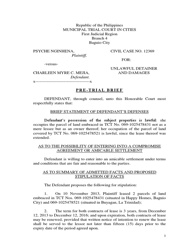 Pretrial Brief | PDF | Lease | Lawsuit