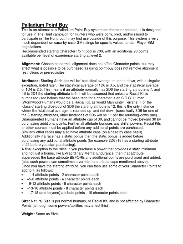 Palladium Point Buy | PDF | Role Playing Games | Leisure
