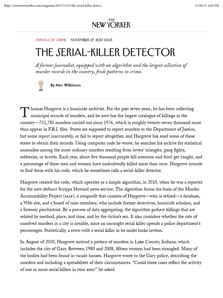 The Serial Killer Detector The New Yorker Pdf Serial Killer Murder