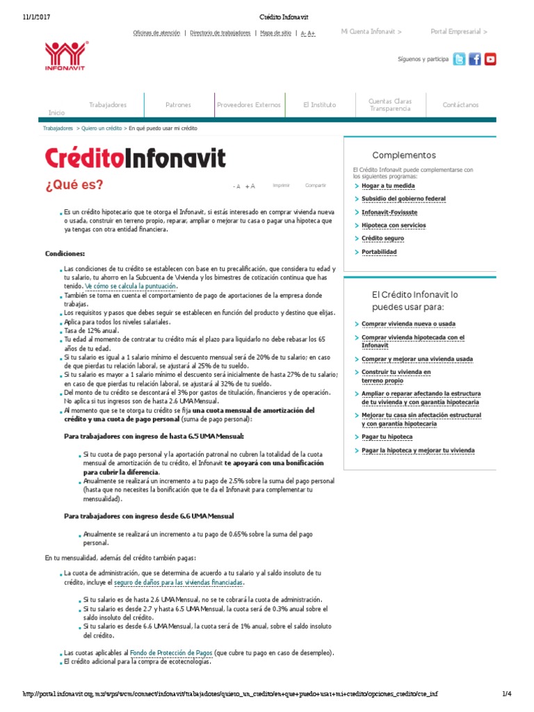 Crédito Infonavit | PDF | Hipoteca Comercial | Finanzas y ...