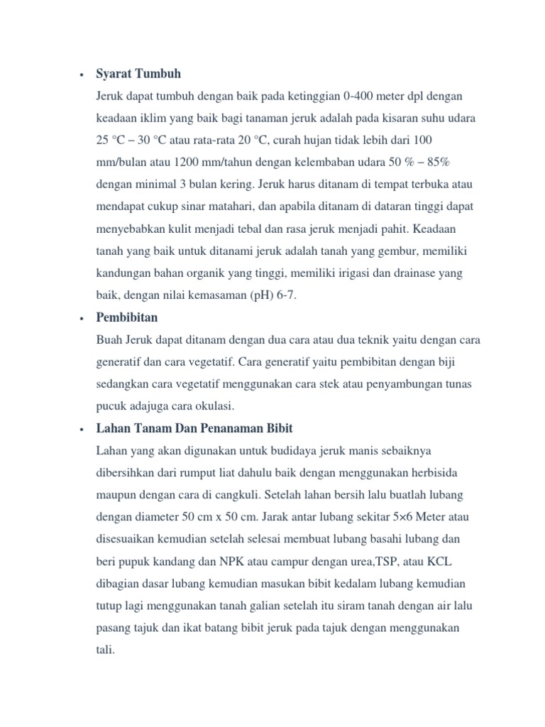 Syarat Tumbuh Buah Jeruk | PDF