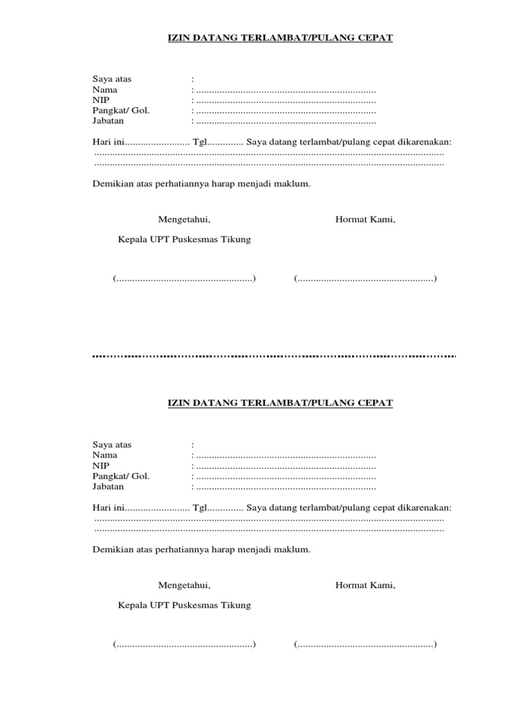 Izin Datang Terlambat | PDF