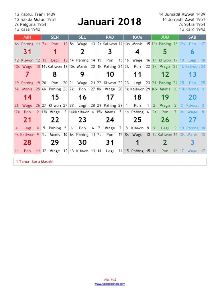 Kalender Masehi 2018 PDF | PDF | Java | Indonesia