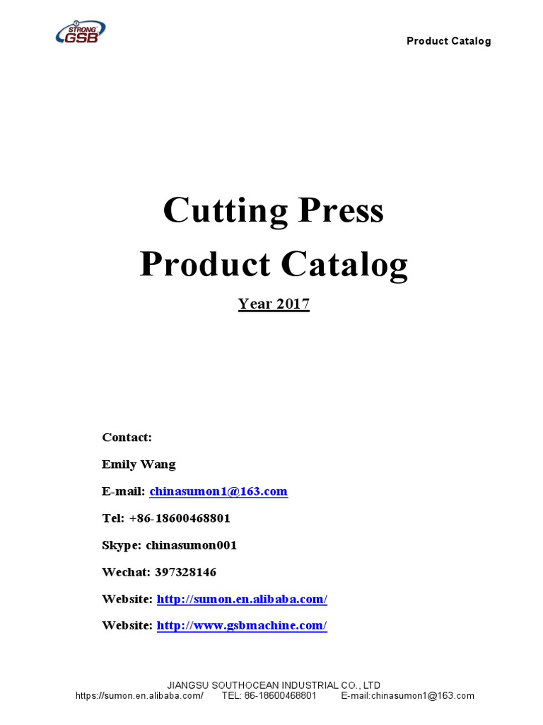 Cutting Press Catalog Year 2017 Pdf Machines Electrical Engineering