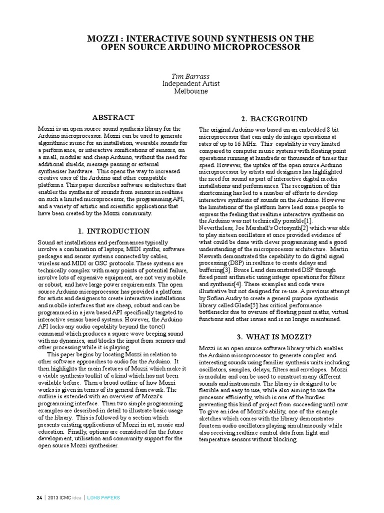 Mozzi Interactive Sound Synthesis On The Open Source Arduino | PDF | Synthesizer | Application ...