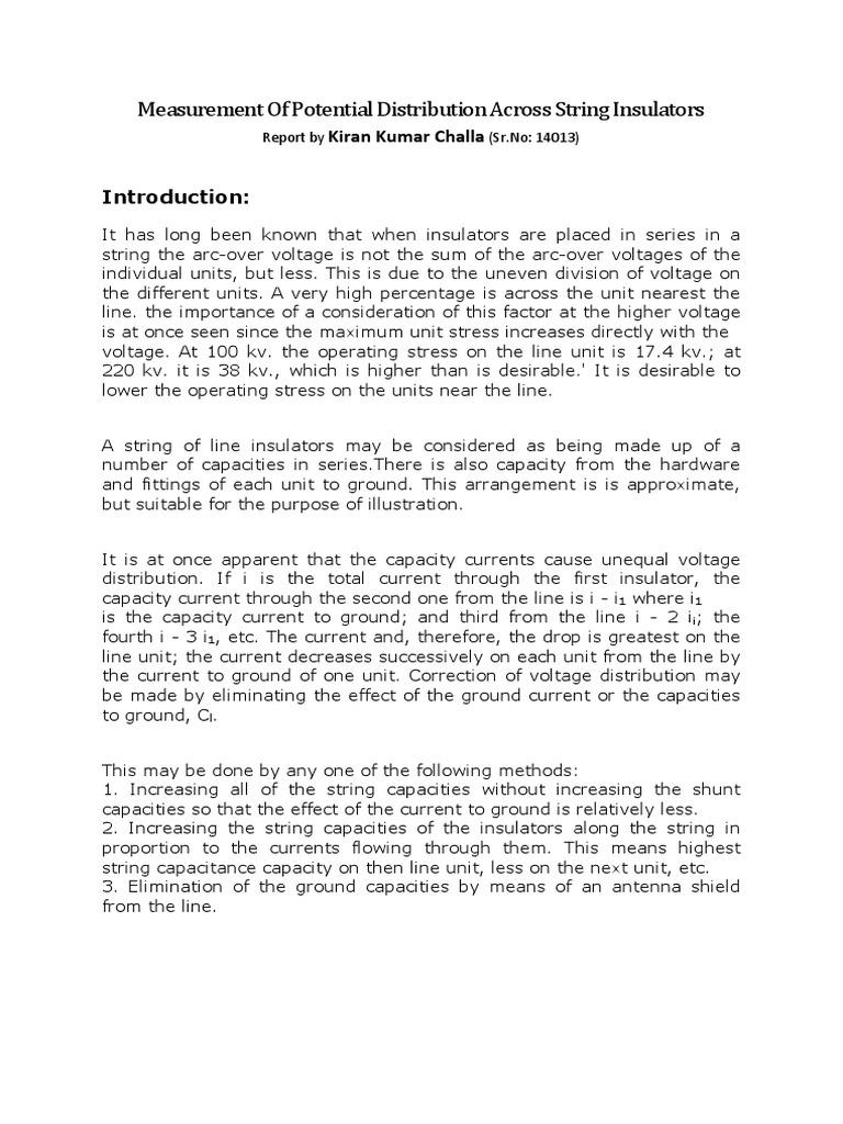 Measurement Of Potential Distribution Across String Insulators: A Study ...