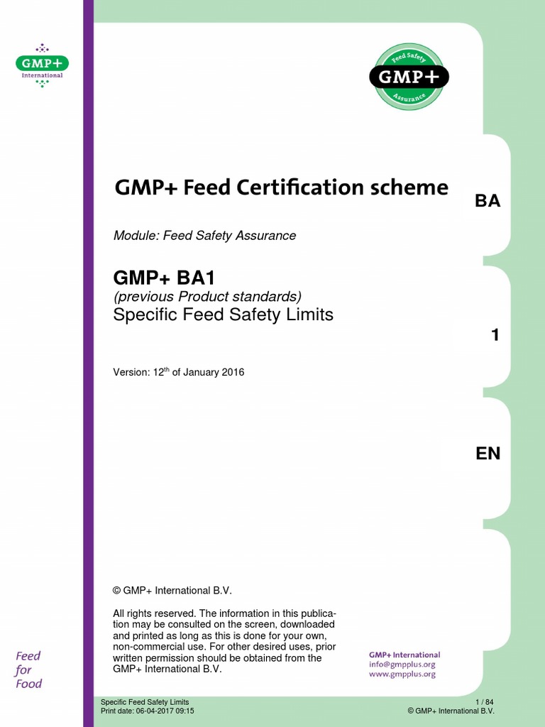 GMP Ba1 - en 20170406 | PDF | Animal Feed | Magnesium