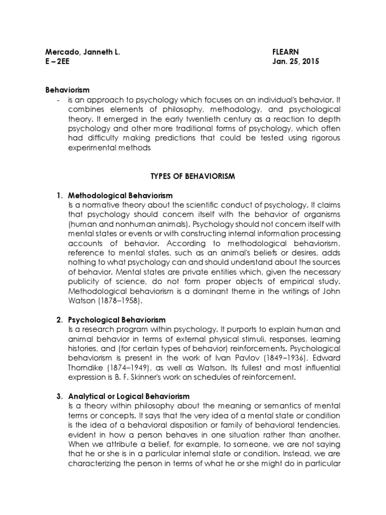 Types of Behaviorism | PDF | Behaviorism | Reinforcement