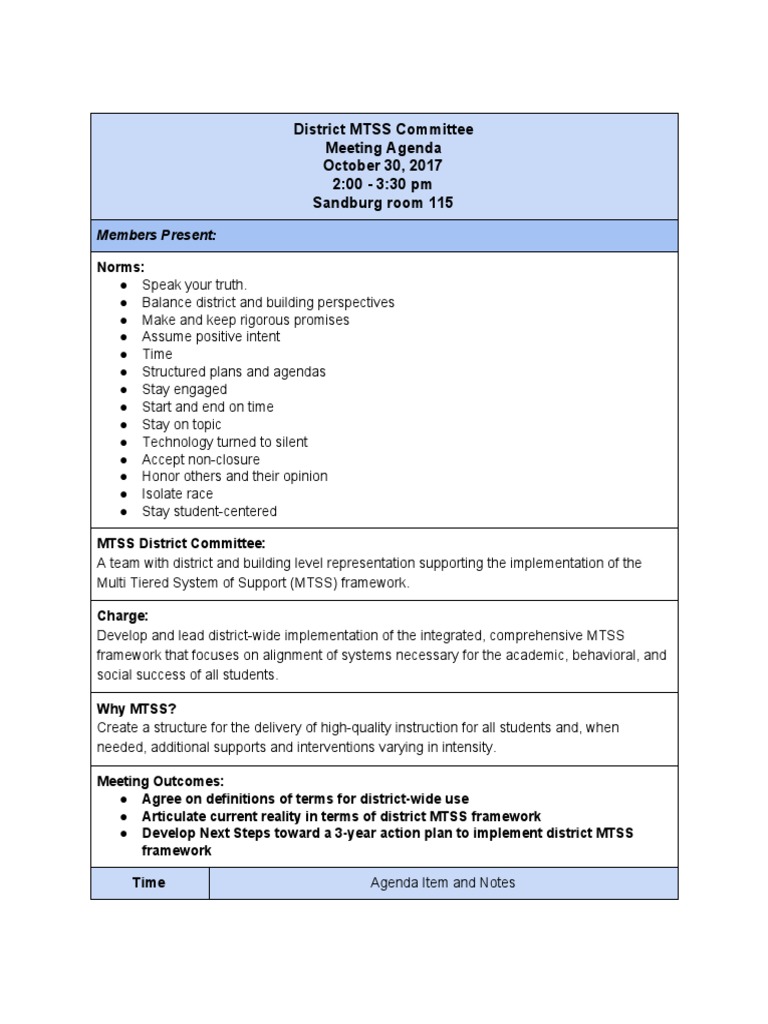 MTSS Committee Meeting Agenda | PDF | Career & Growth | Business