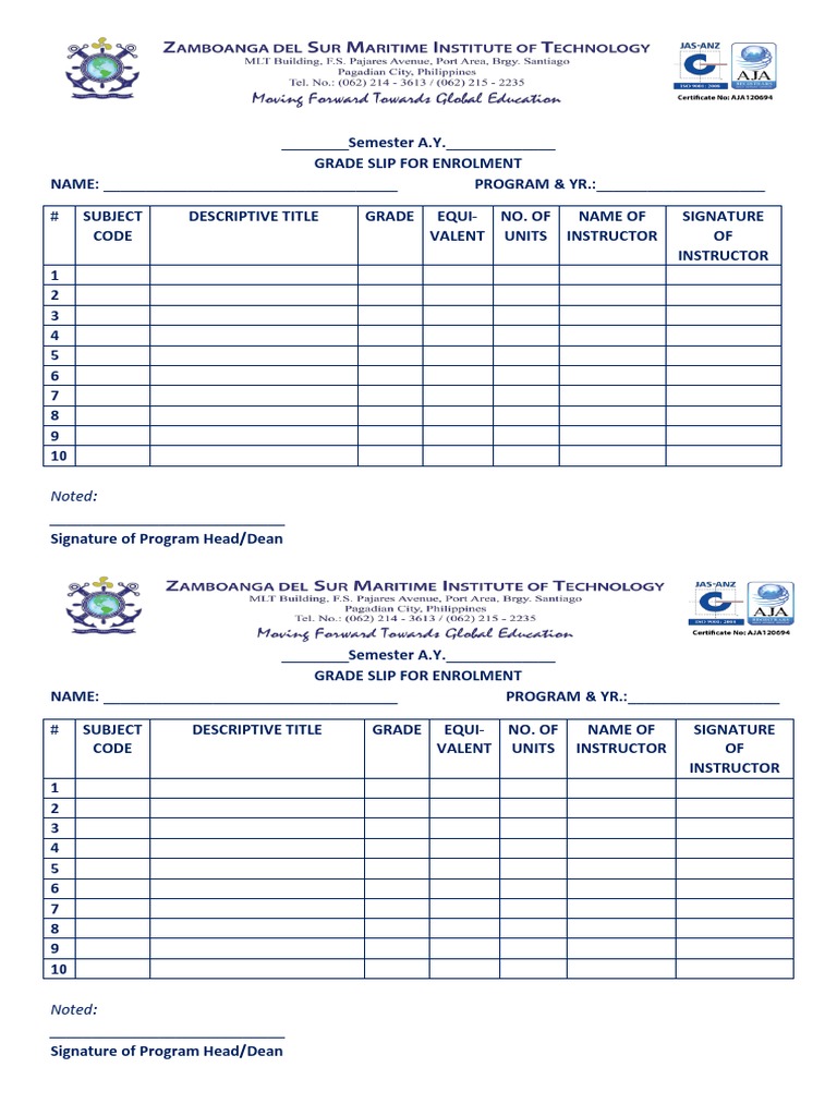 Grade Slip Form | PDF