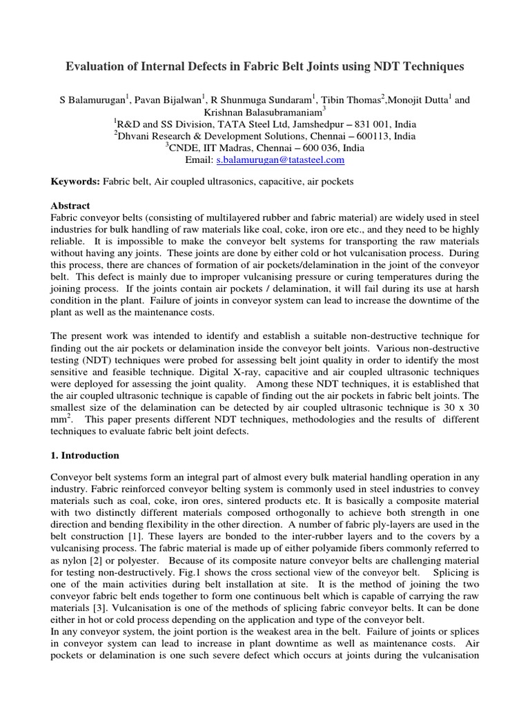 NDT For Defects in Fabric Belt Joints | PDF | Nondestructive Testing ...