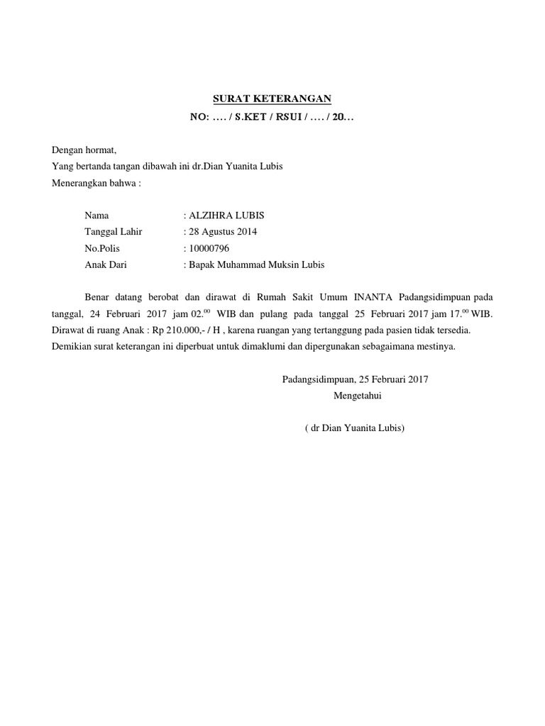 Surat Keterangan Rawat Inap RS Inanta | PDF | Kesehatan Holistik ...