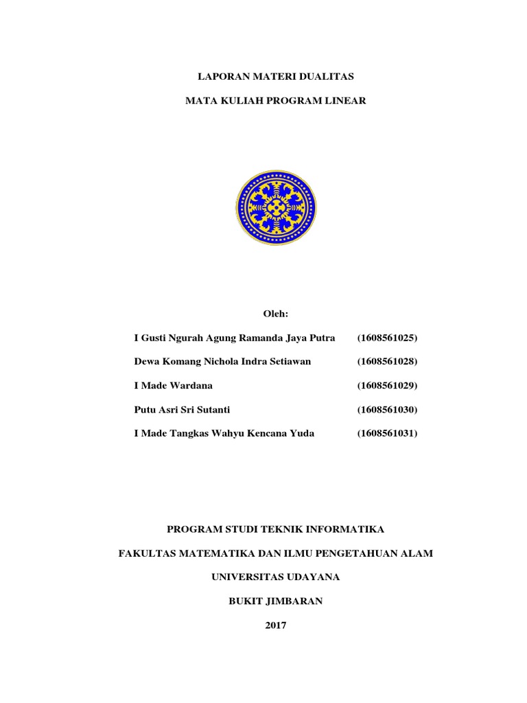 Laporan Dualitas - Mata Kuliah Program Linear | PDF