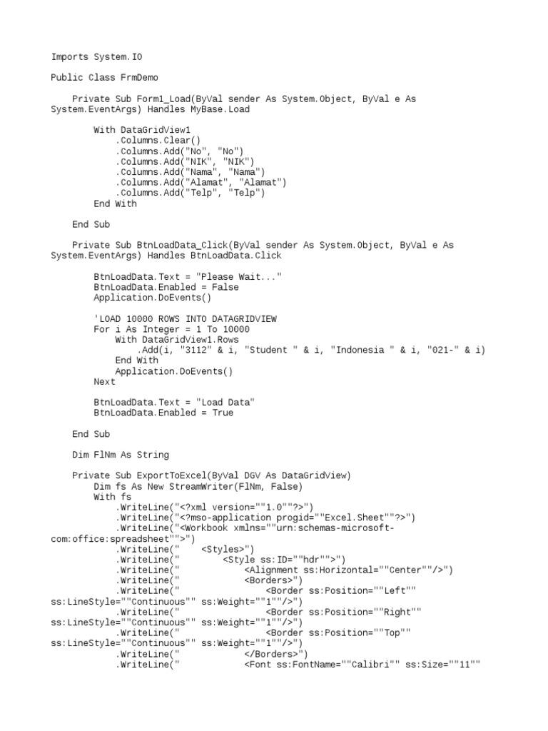 Export DataGridView to Excel in VB.NET | PDF | Visual Basic .Net ...