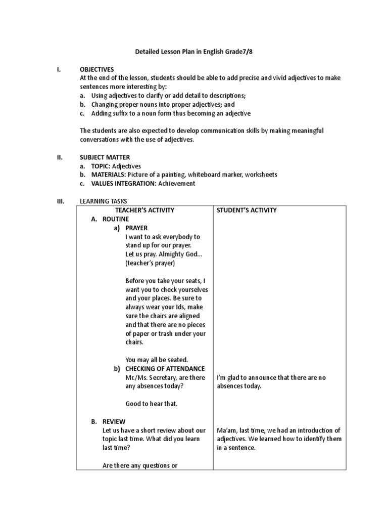 Adjectives in Nouns Lesson Plan | PDF | Adjective | Noun