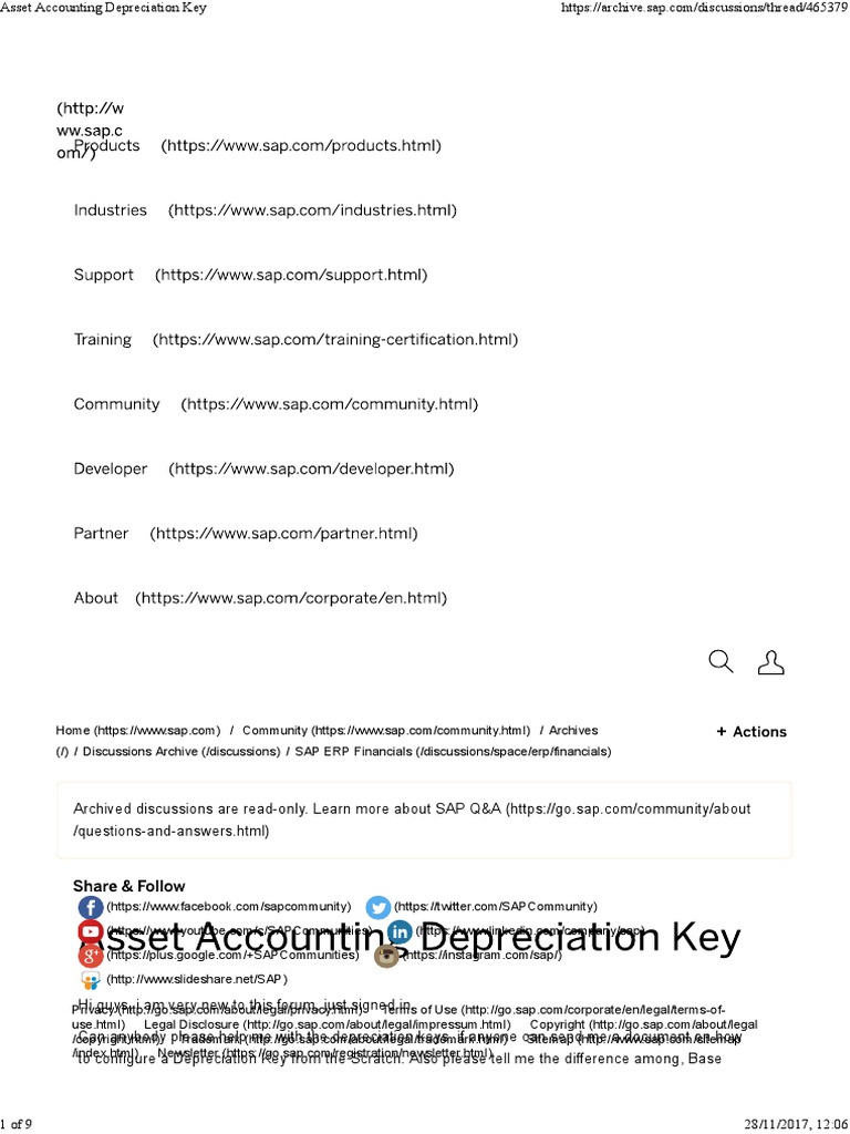 Asset Depreciation Key SAP | PDF | Depreciation | Book Value