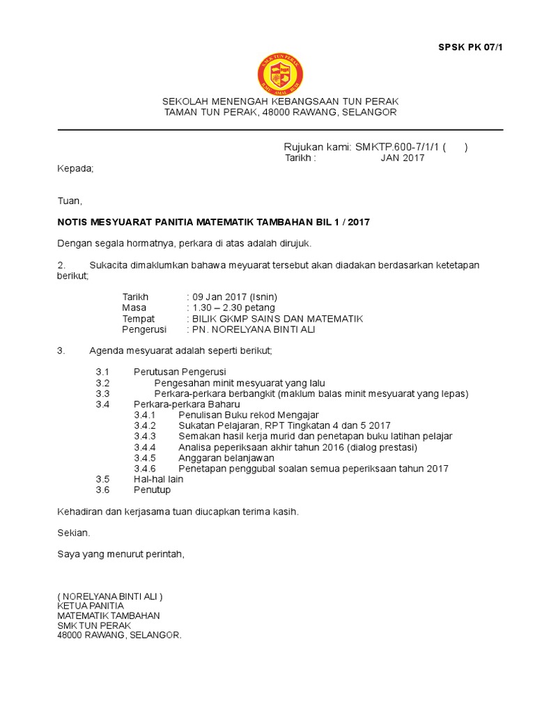 Surat Panggilan Mesyuarat Panitia | PDF