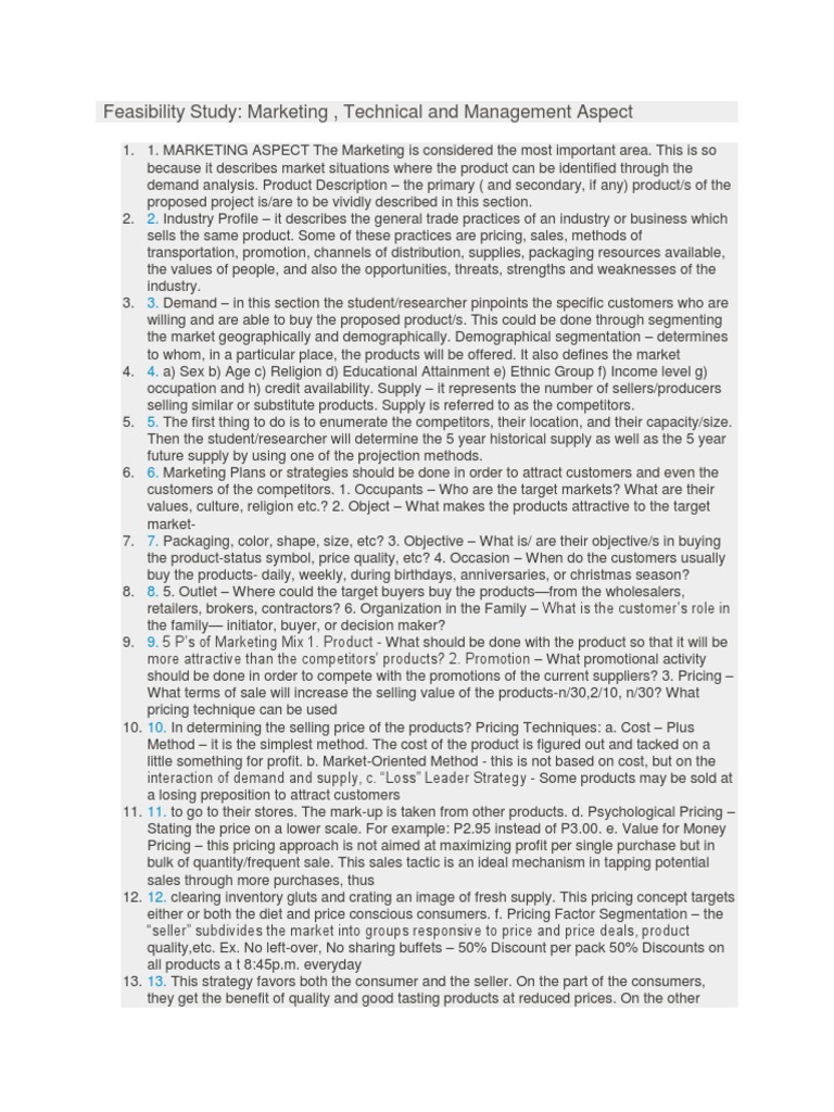 Feasibility Study: Marketing, Technical and Management Aspect | PDF ...