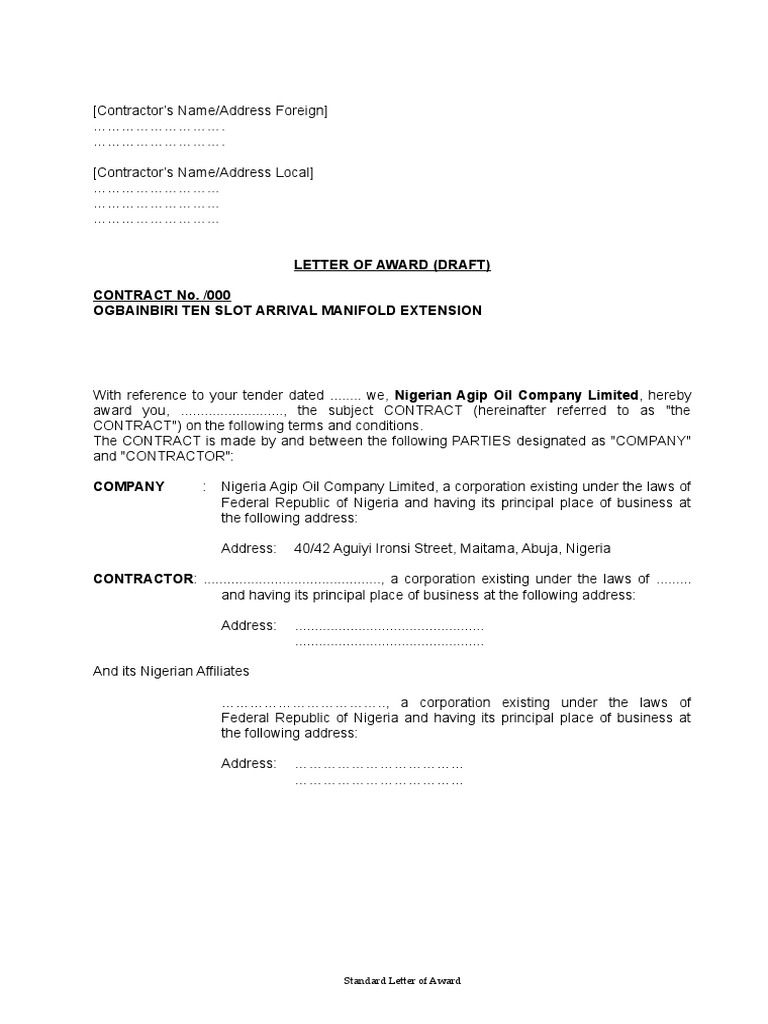 Letter of Award | PDF | Nigeria | Government