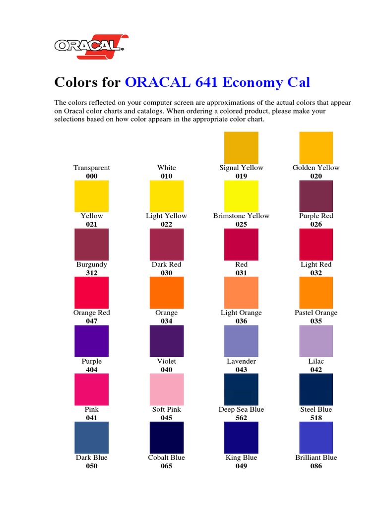 Oracal 641 | PDF | Blue | Green
