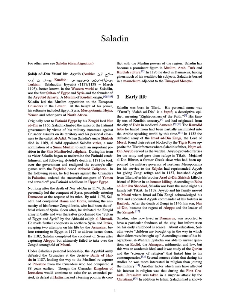 Saladin | PDF | Saladin | Religion And Belief