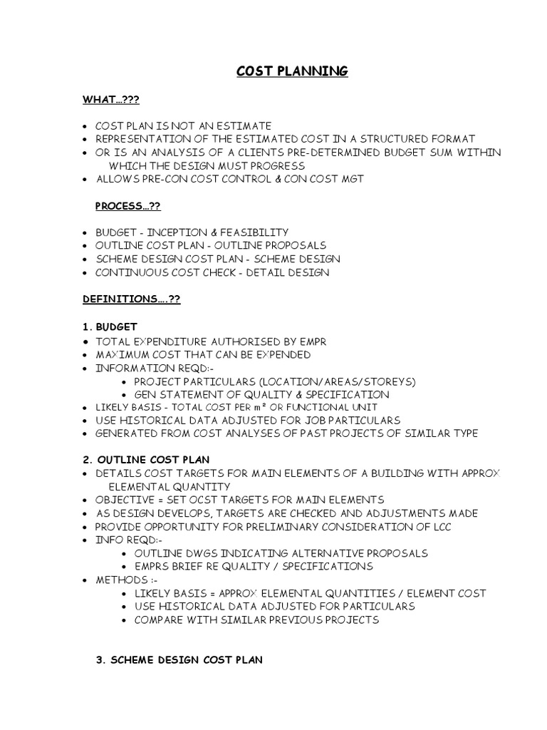 Cost Planning | PDF