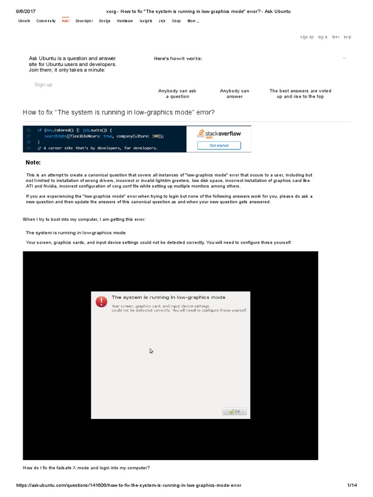 Xorg - How To Fix - The System Is Running in Low-Graphics Mode - Error - Ask Ubuntu | PDF ...
