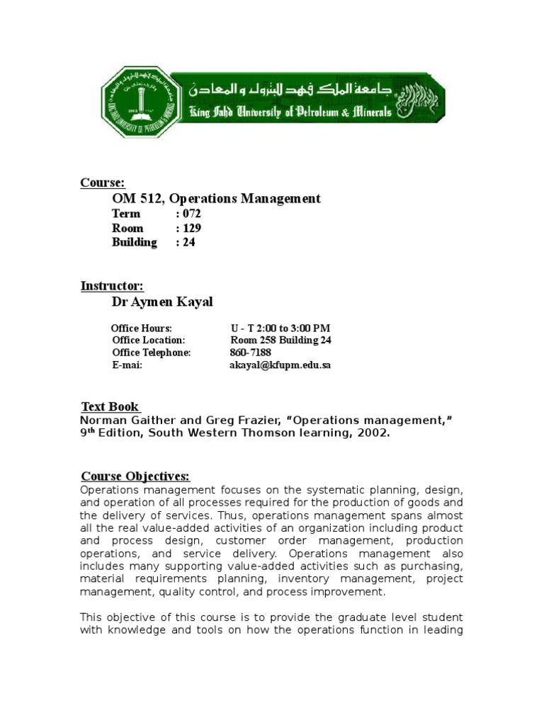 Om - 512 - Om 512 Course Outline 072 | PDF