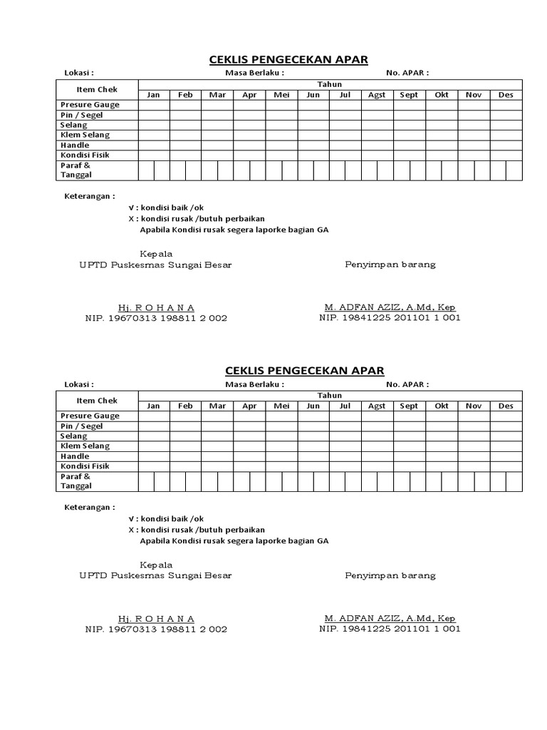 Ceklis Pengecekan Apar | PDF