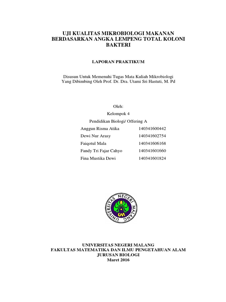 Uji Kualitas Mikrobiologi Makanan Berdasarkan Angka Lempeng Total ...