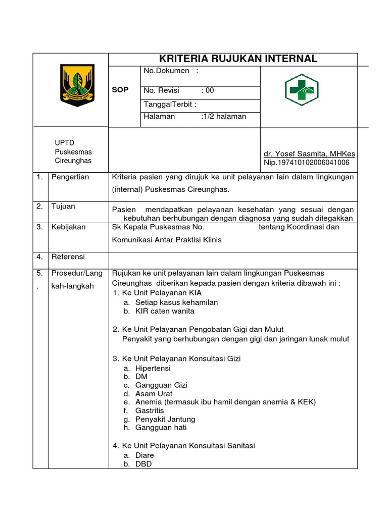 SOP Kriteria Rujukan Internal | PDF