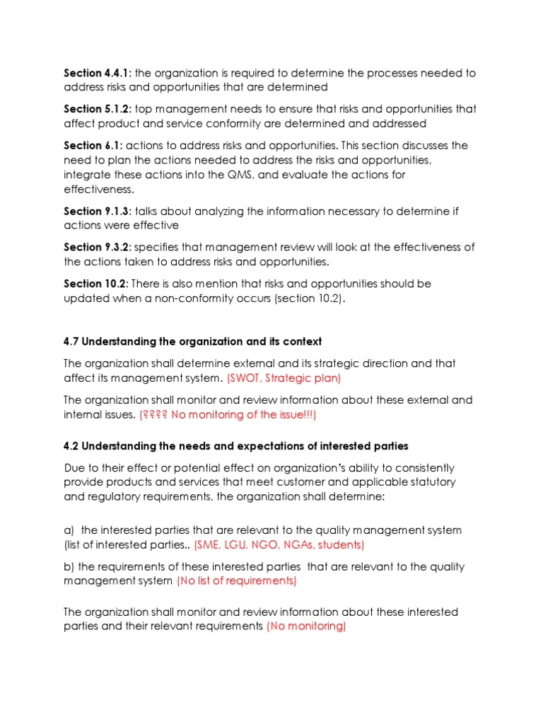 Risk Management Clauses of ISO 9001 - 2015 | PDF | Risk | Quality ...