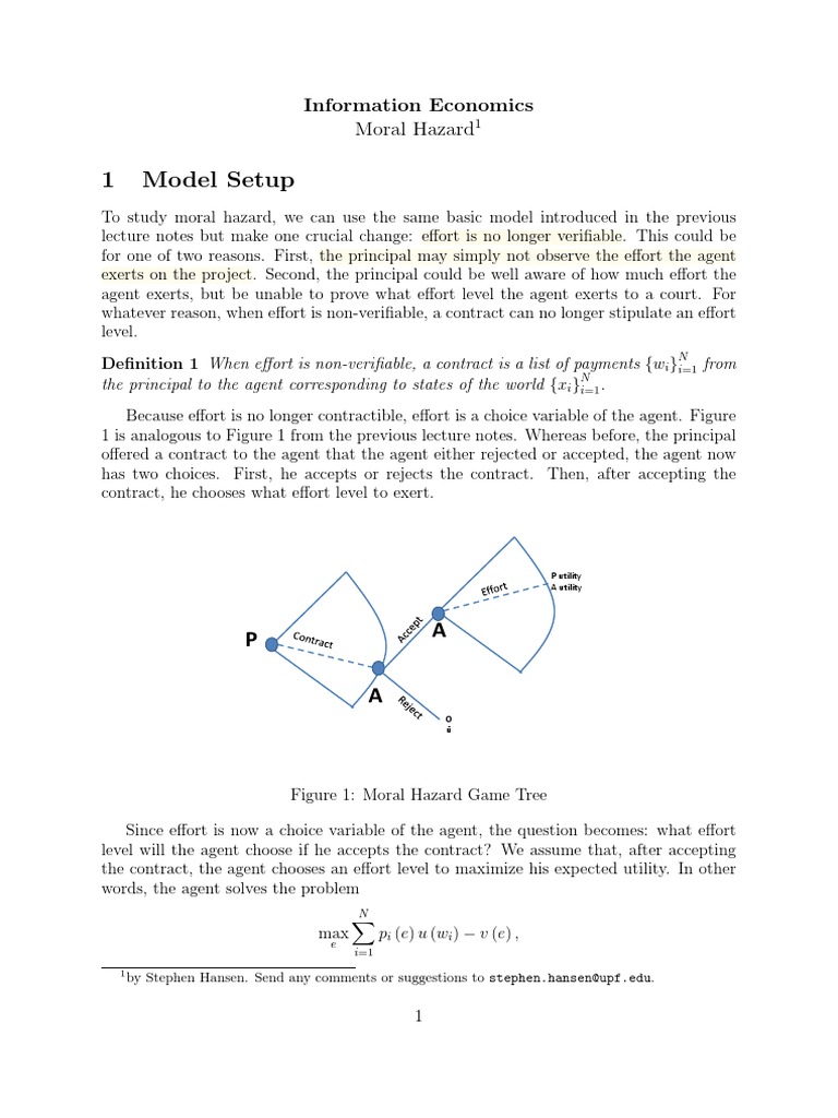 1 Model Setup: Information Economics Moral Hazard | PDF | Utility ...