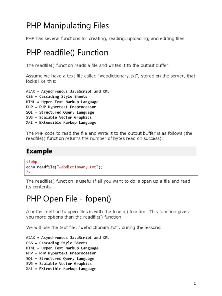 Php Manipulating Files Php Readfile Function Example Pdf Php 4531
