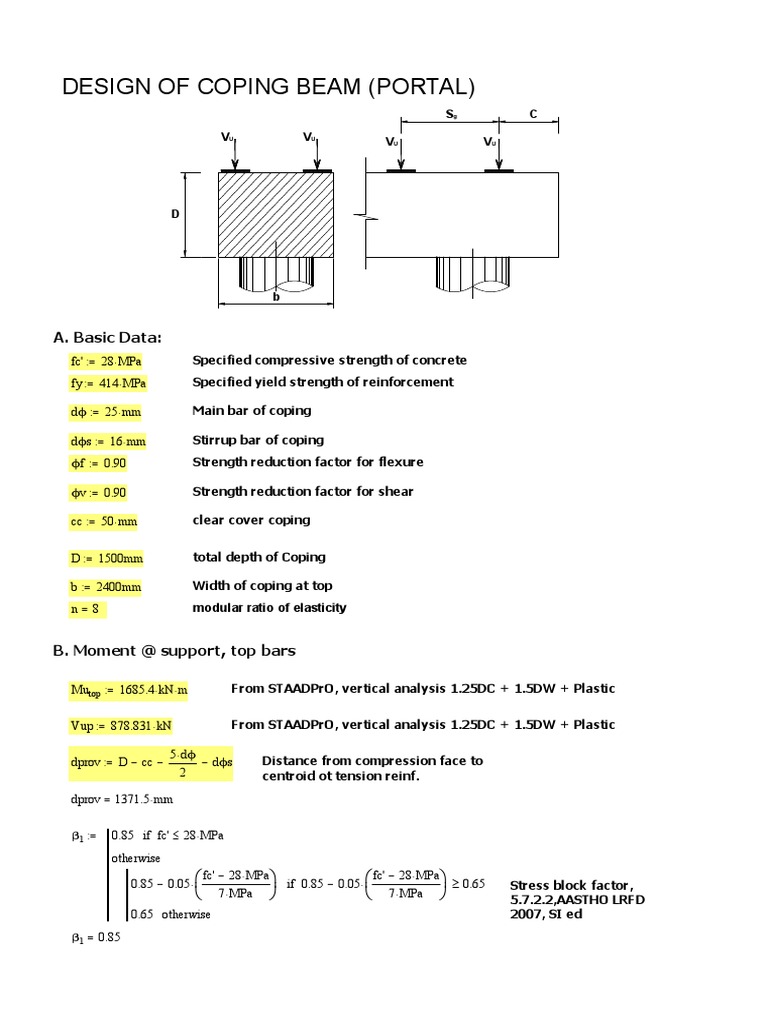 Design Of Coping Beam (Portal): A. Basic Data | Strength Of Materials ...