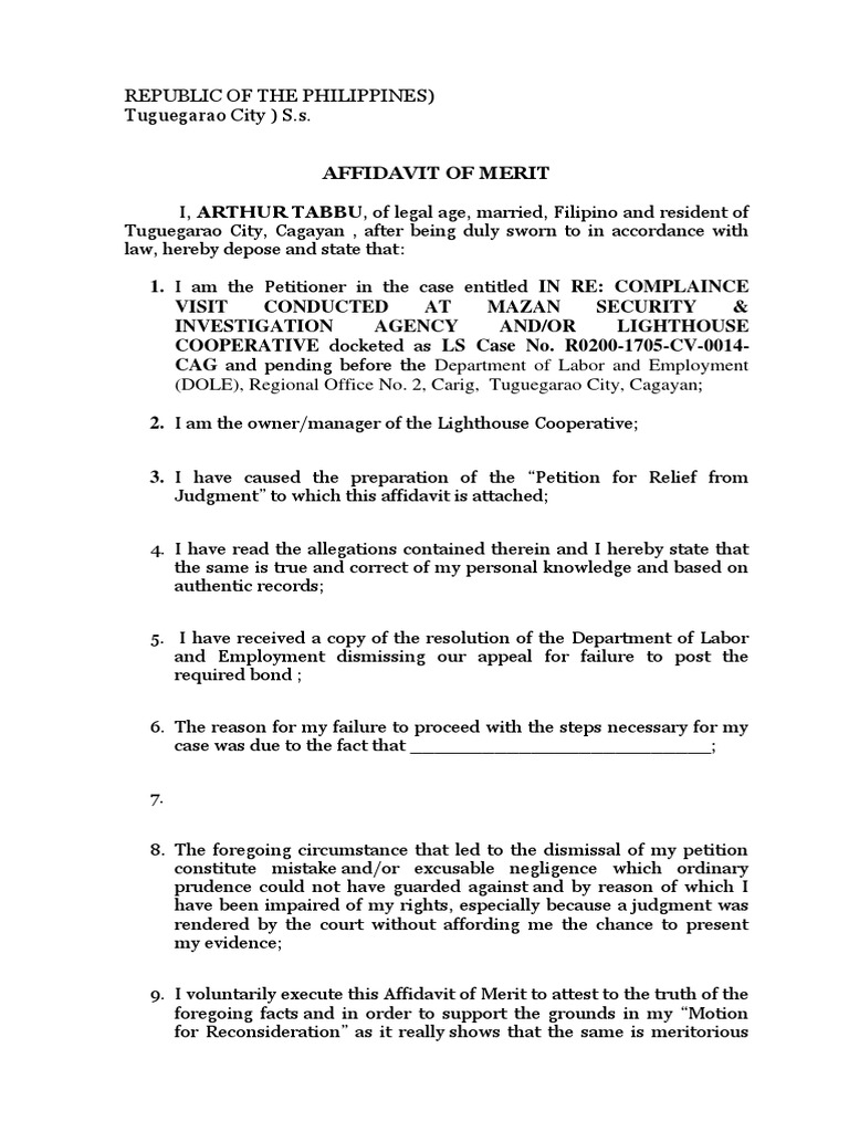 Affidavit of Merit | PDF | Affidavit | Judgment (Law)